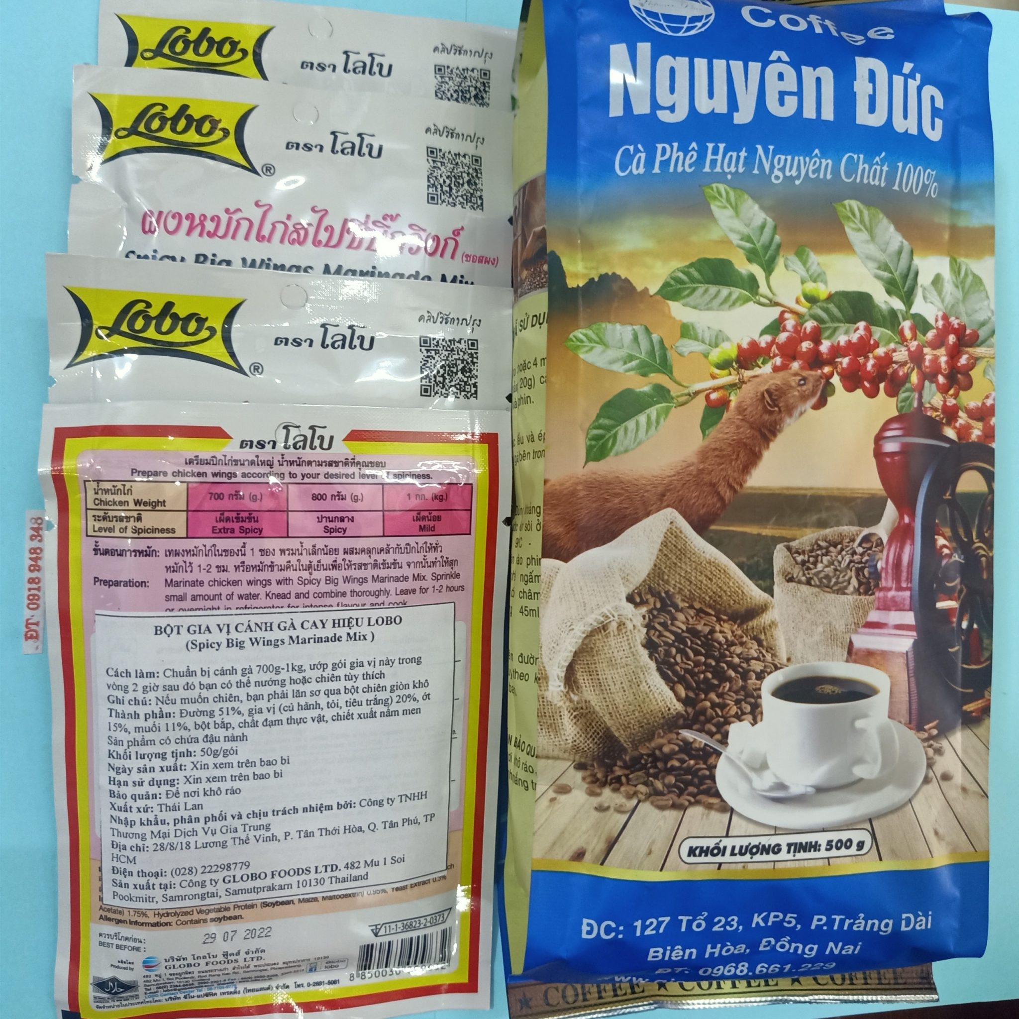 Gia vị cánh gà cay hiệu Lobo 50g bịch 10 gói. Dùng ướp chế biến các món